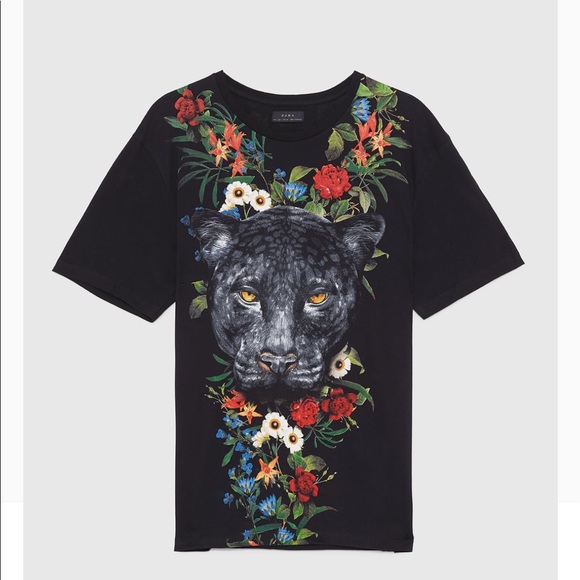 Zara | Shirts | Zara 29 Tiger Print Black Tshirt Unisex | Poshmark